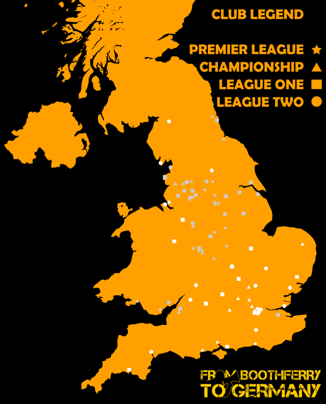 English Premier League Map Of England Map Of Premier League Teams